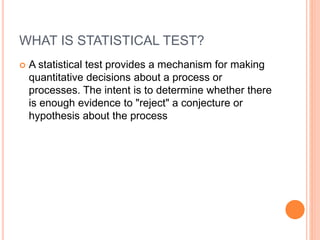 Overview of different statistical tests used in epidemiological | PPTX
