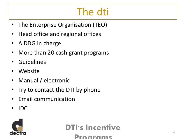 Overview of DTI Incentives