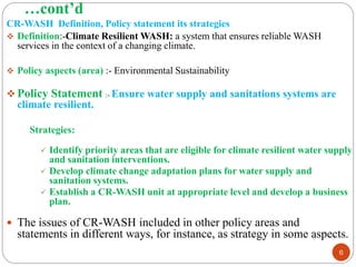 Overview of enabling environment and implementation of climate resilient WASH | PDF