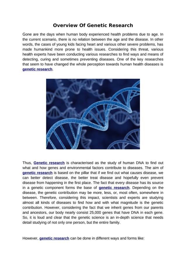 Overview Of Genetic Research | PDF