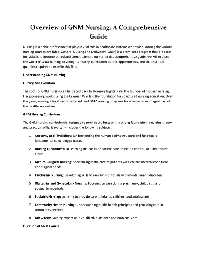 Overview of GNM Nursing: A Comprehensive Guide | PDF