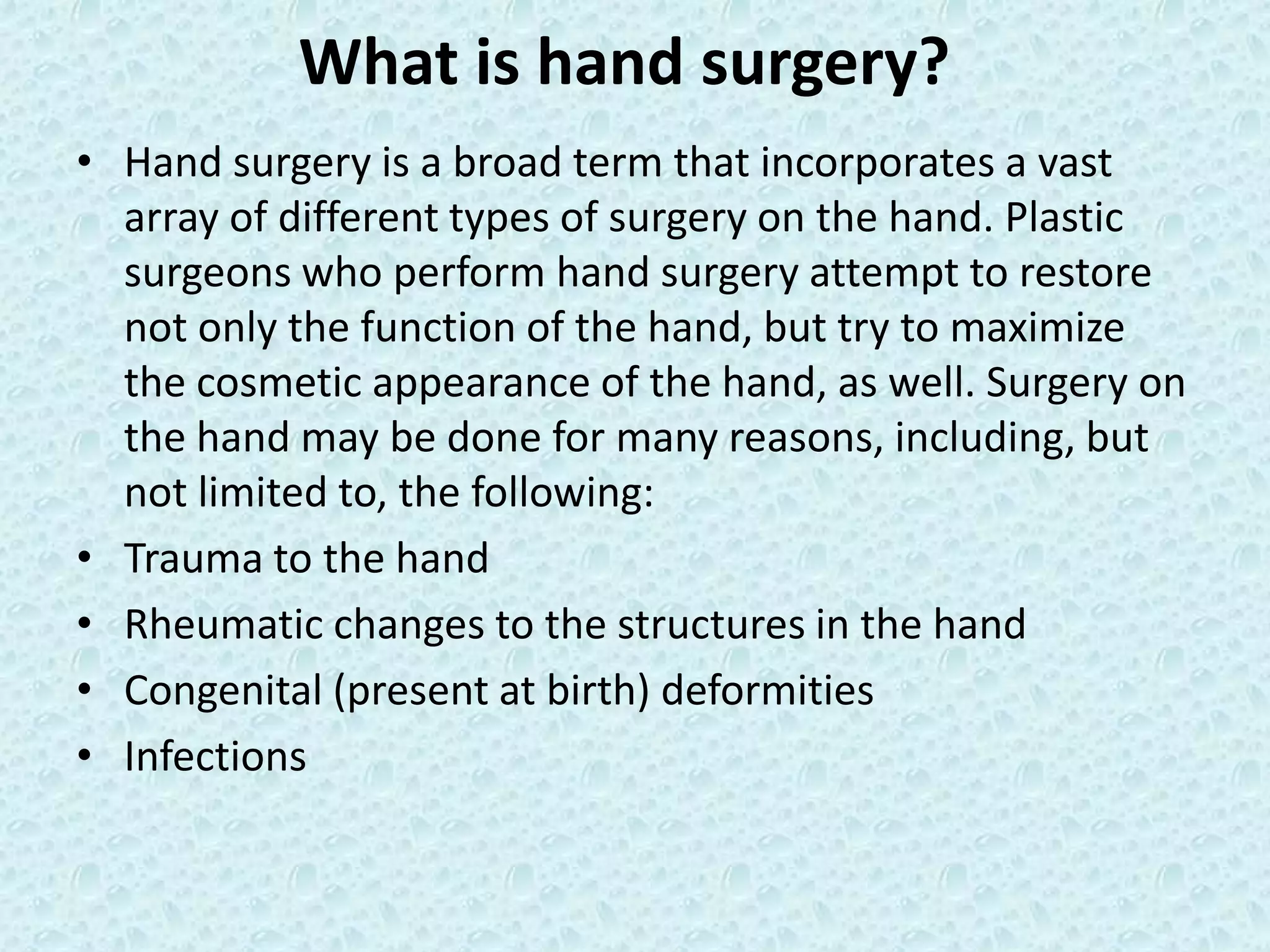 Overview of hand surgery | PPTX