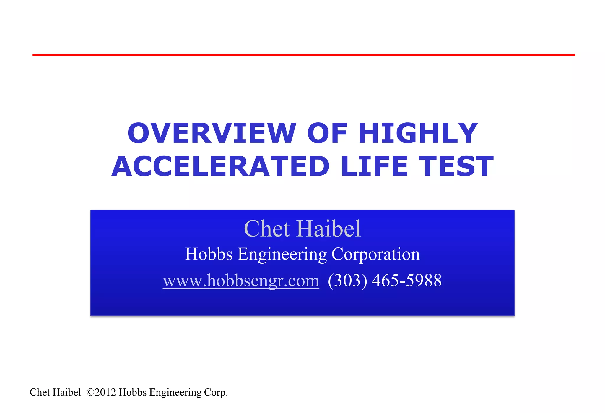 Overview of highly accelerated life test (halt) | PDF