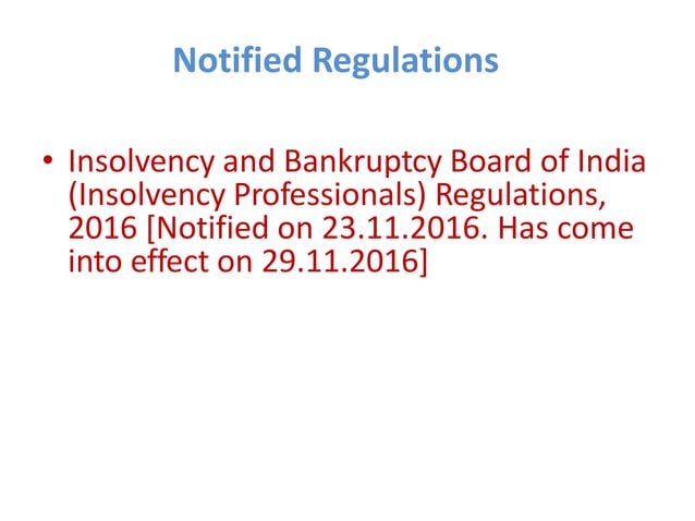 Overview of IBC in India, 2016 | PPTX | Bankruptcy | Business Banking & Finance
