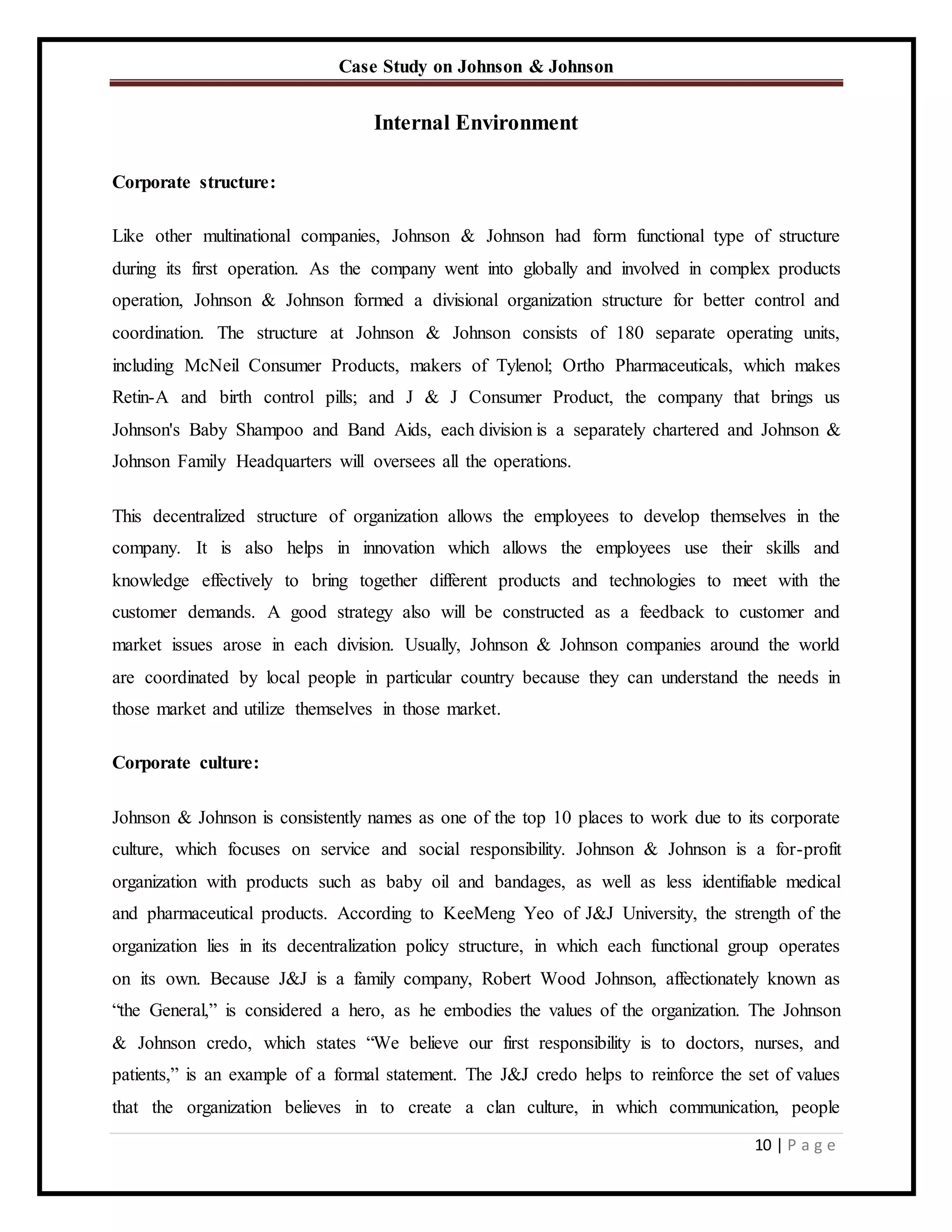 Case Study on Johnson & Johnson | DOCX