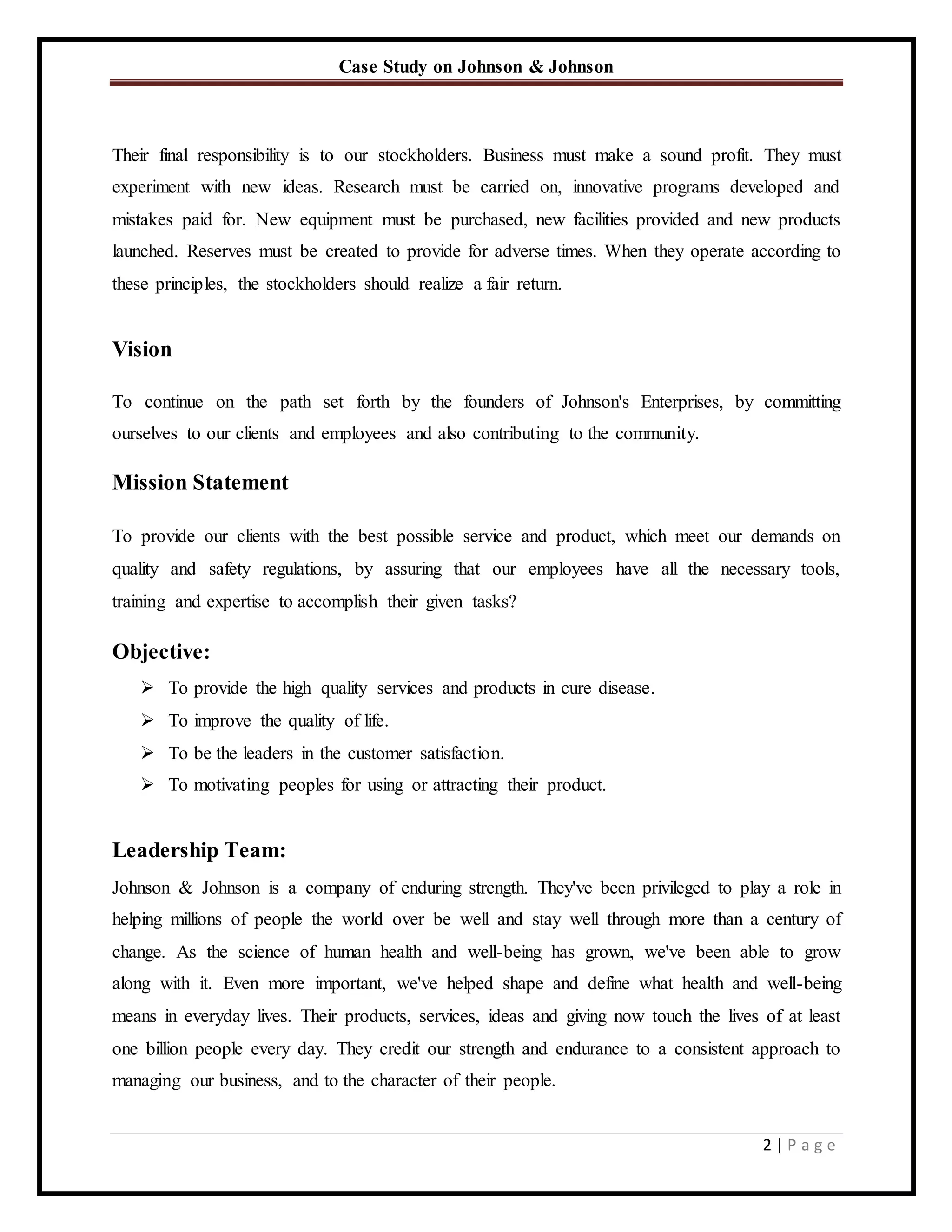 Case Study on Johnson & Johnson | DOCX