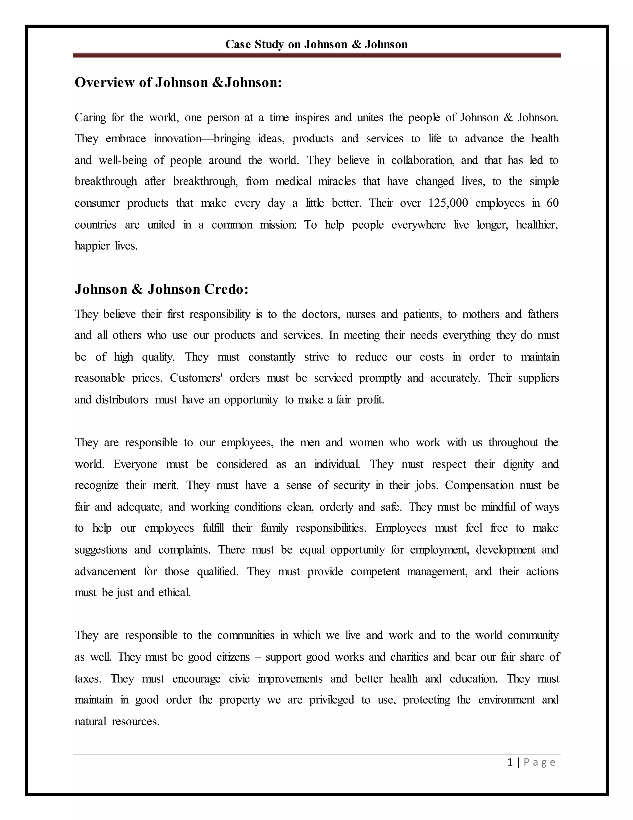 Case Study on Johnson & Johnson | PDF