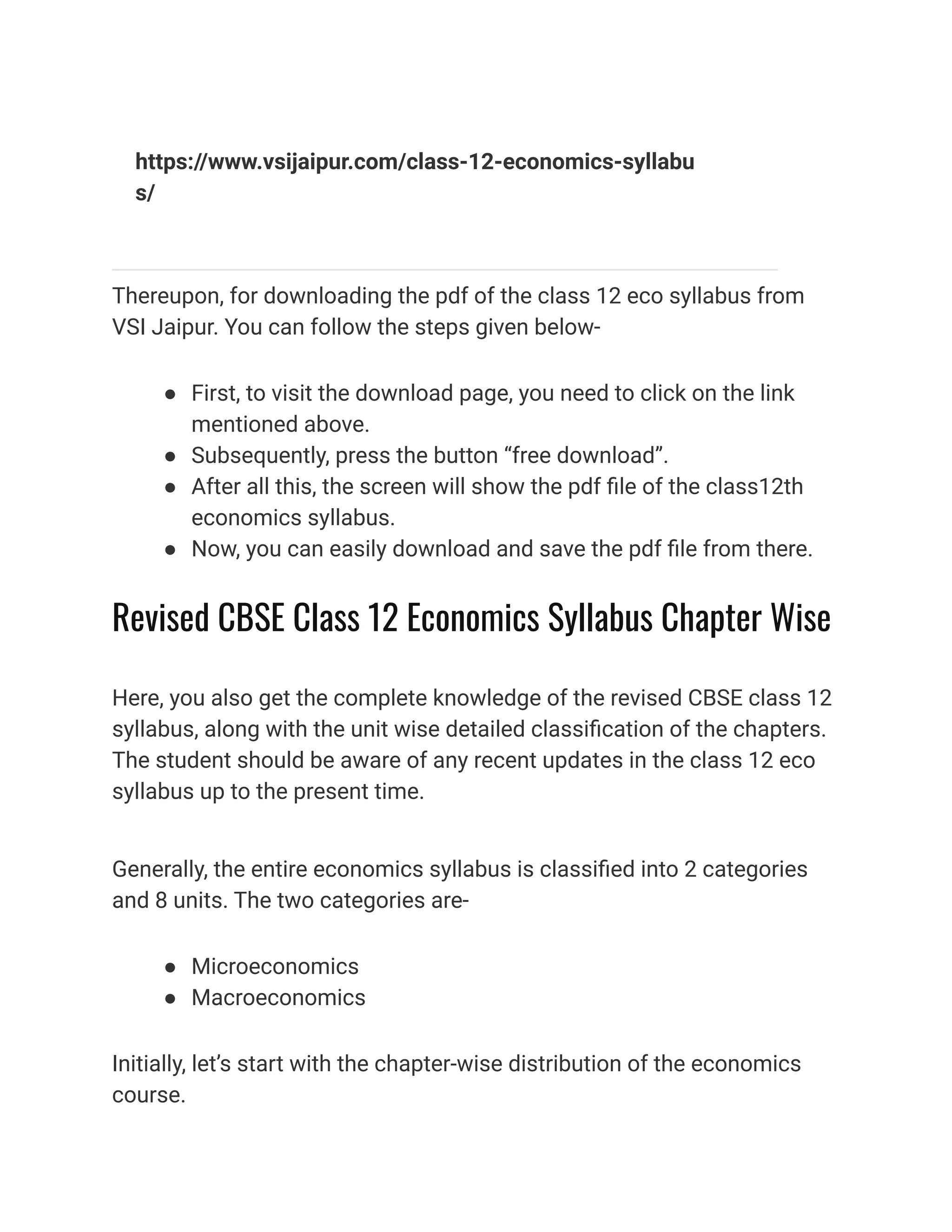 Overview of latest cbse class 12 economics syllabus | PDF