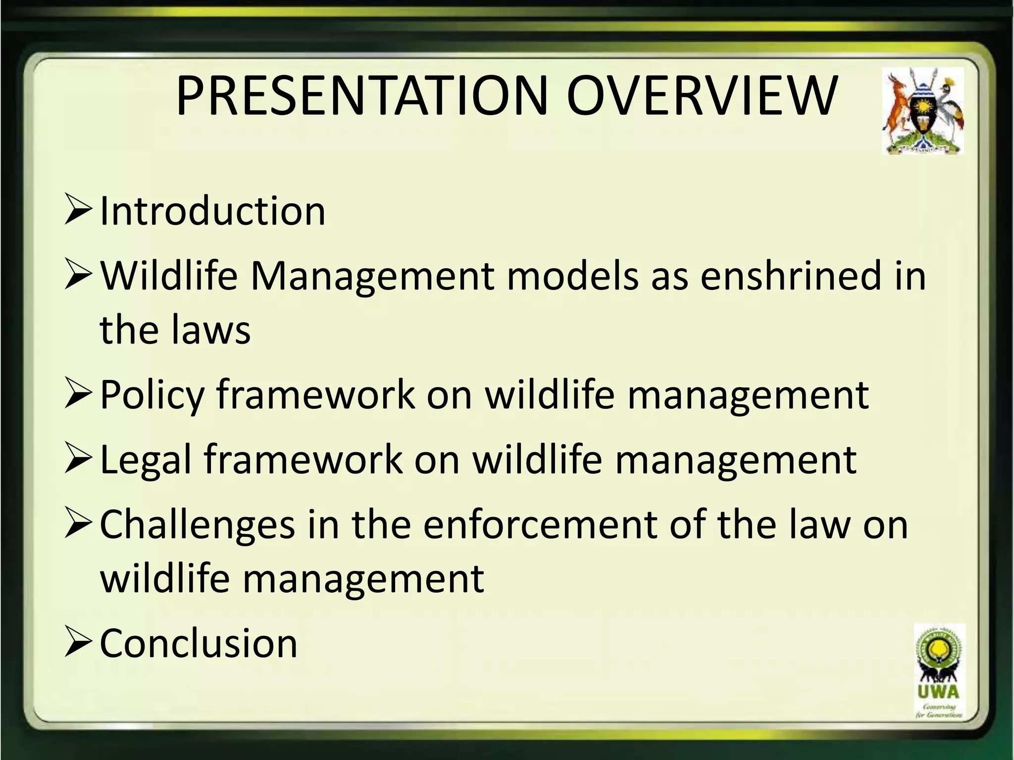Overview of Laws and Policies on Wildlife Management in Uganda | PPTX