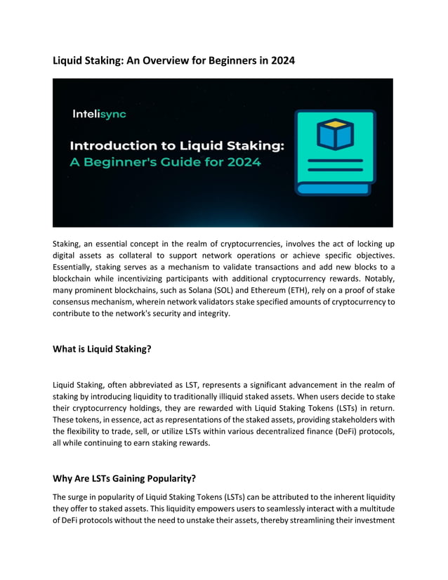 Liquid Staking: An Overview for Beginners in 2024 | PDF | Stocks and Bonds | Personal Investing