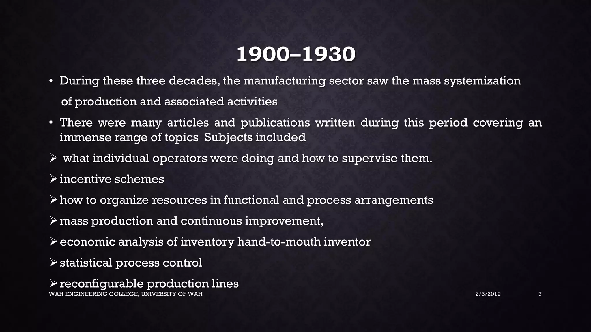 Overview of manufacturing system history | PDF