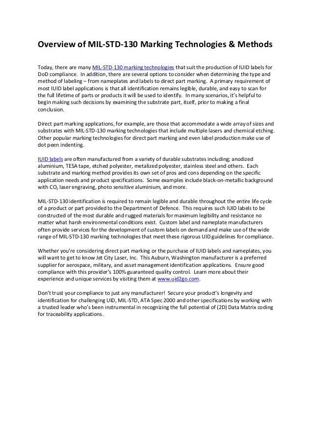 Overview of mil std-130 marking technologies & methods