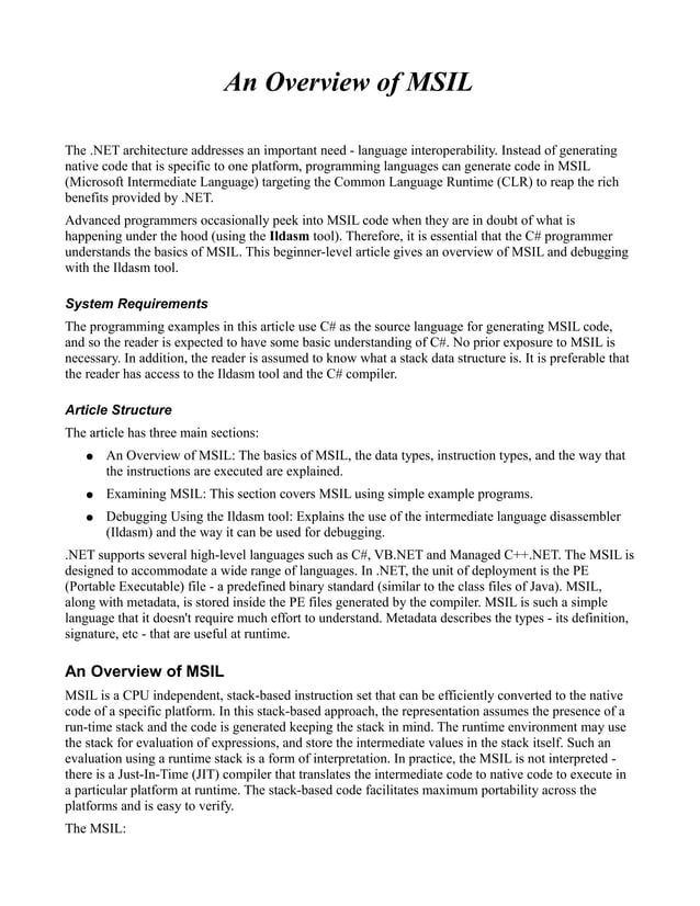 Overview Of Msil Pdf