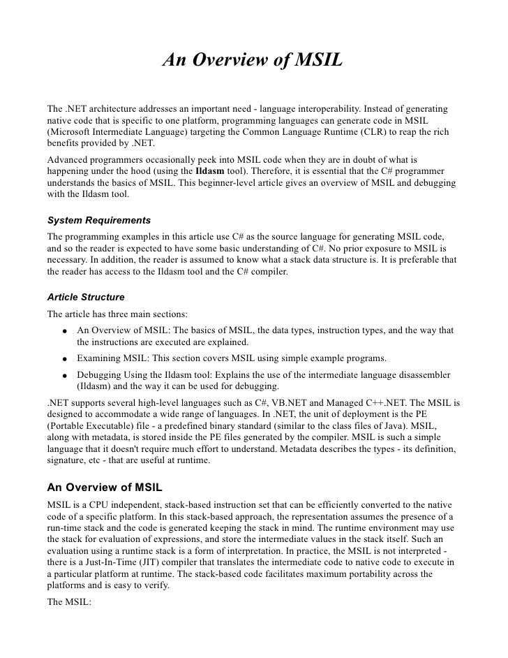 Overview Of Msil