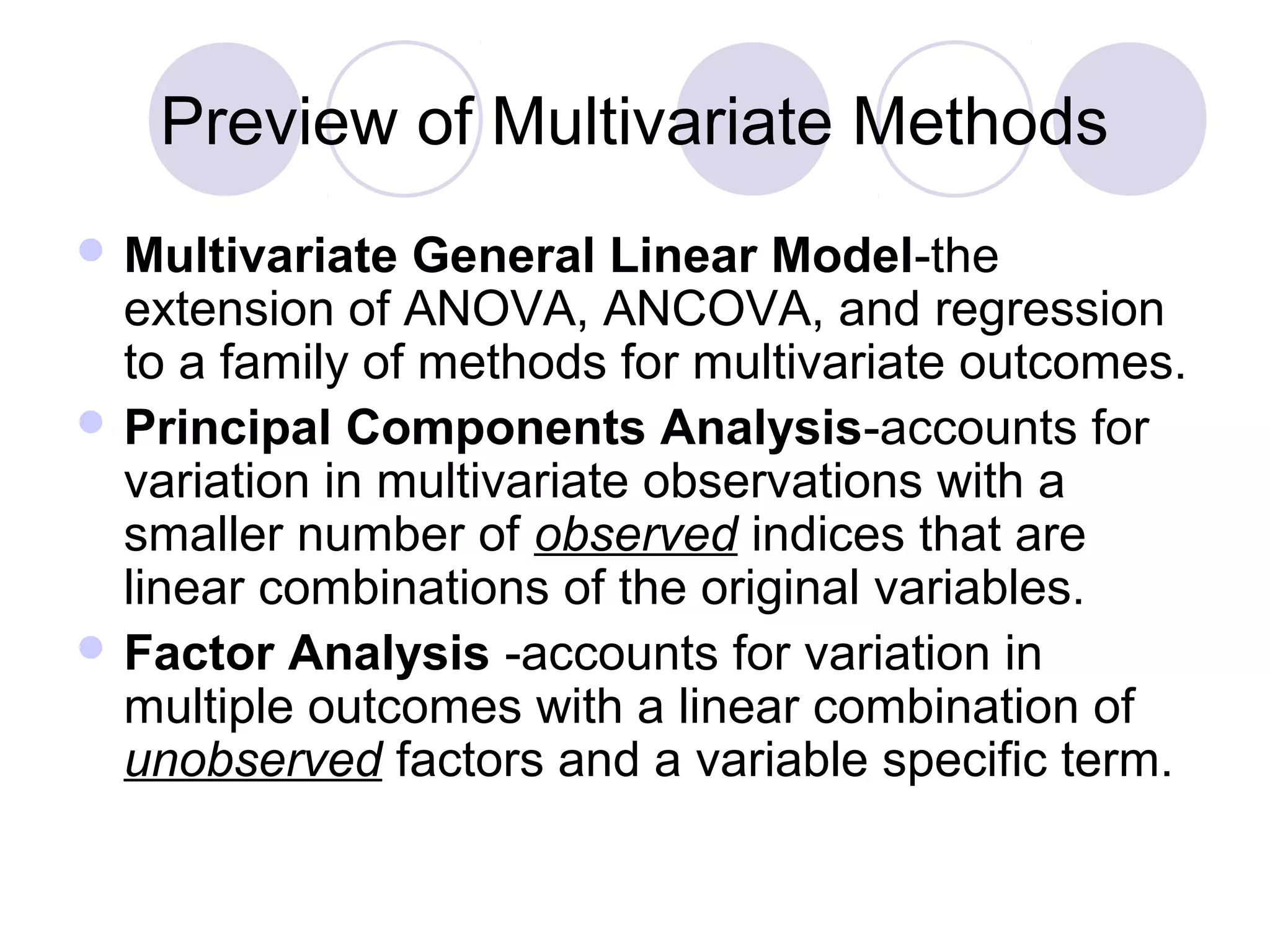 Overview of Multivariate Statistical Methods | PPT