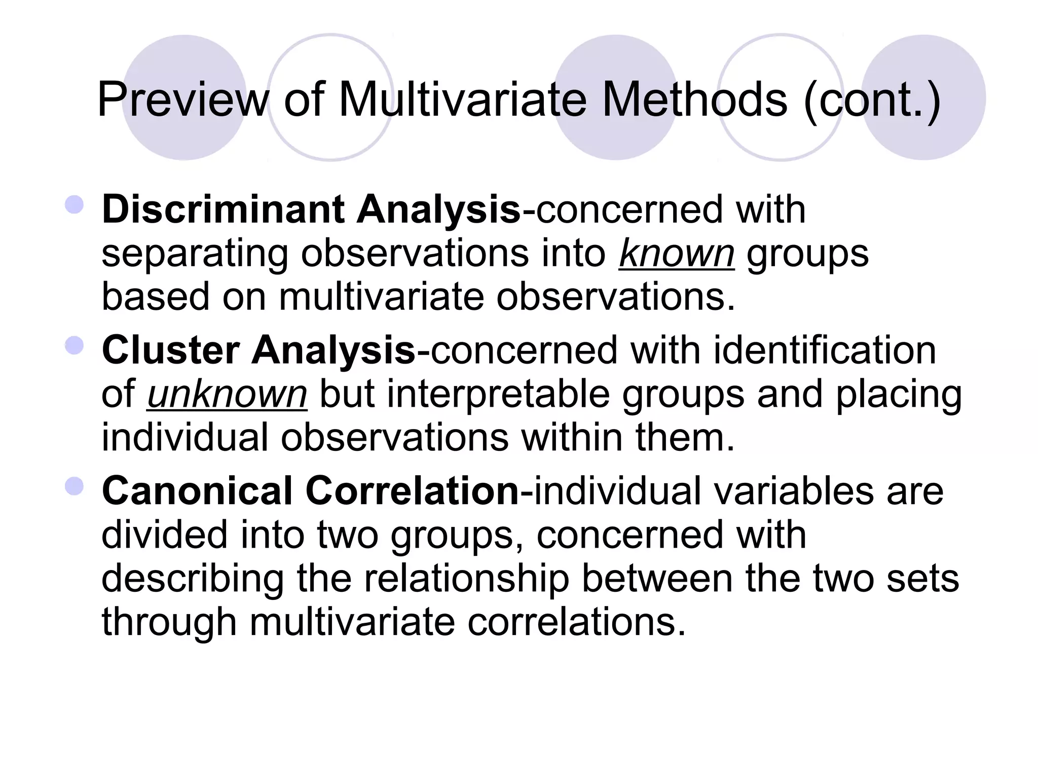 Overview Of Multivariate Statistical Methods Ppt