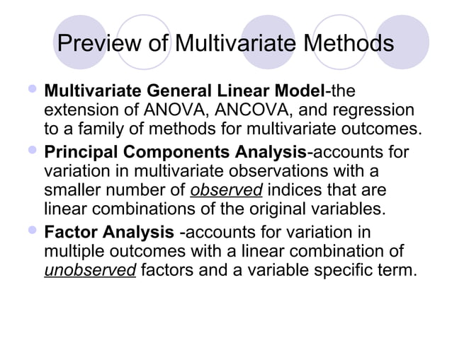 Overview Of Multivariate Statistical Methods Ppt