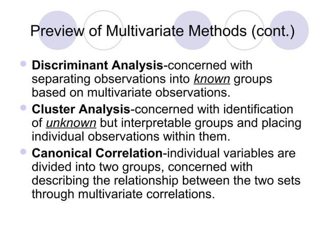 Overview of Multivariate Statistical Methods | PPT