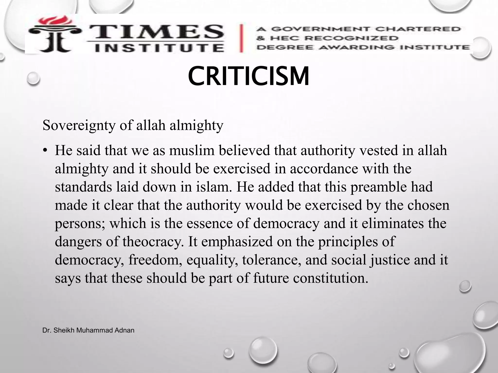 Overview of objective resolution under constitution of pakistan | PPT