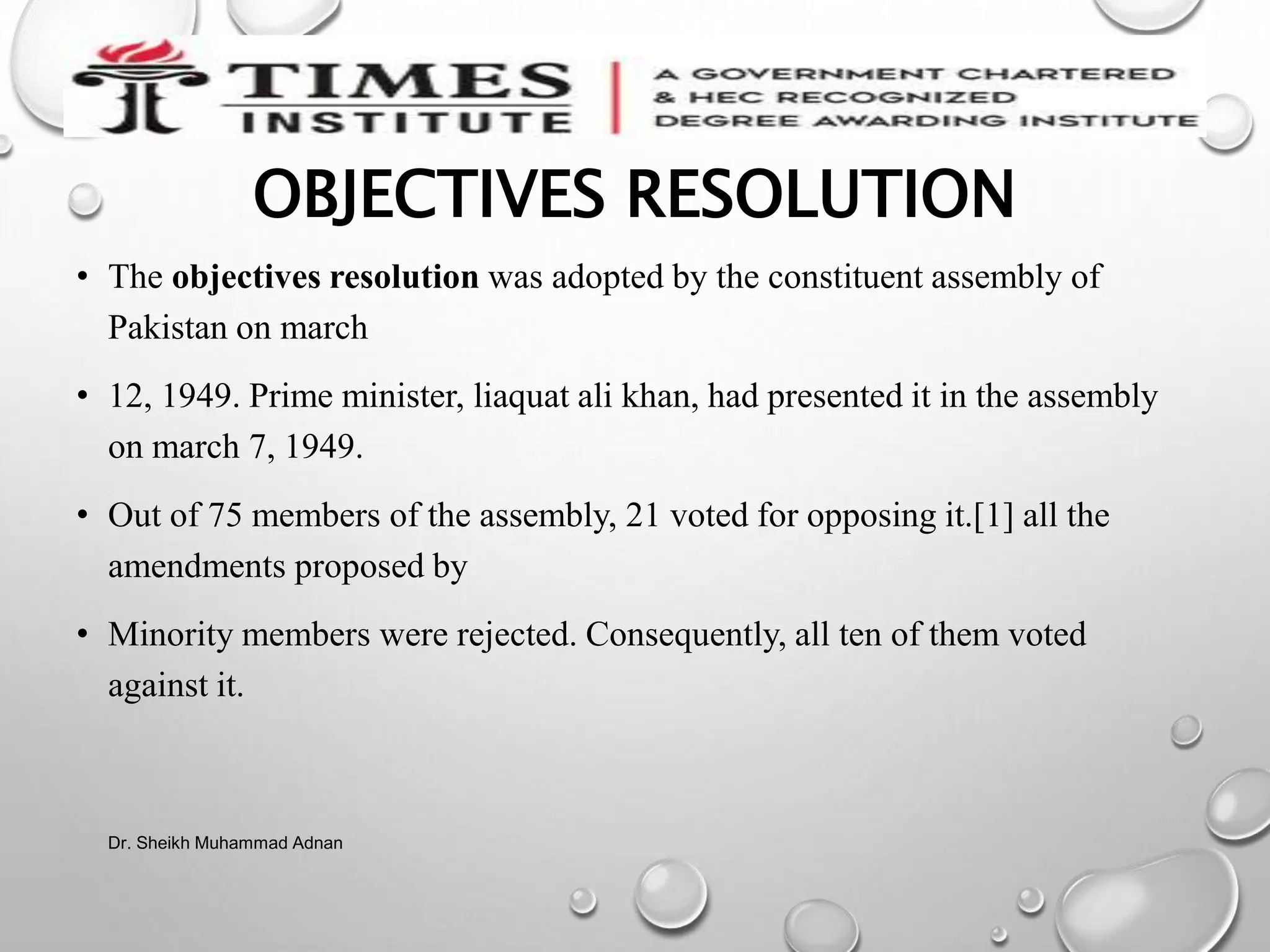 Overview of objective resolution under constitution of pakistan | PPT