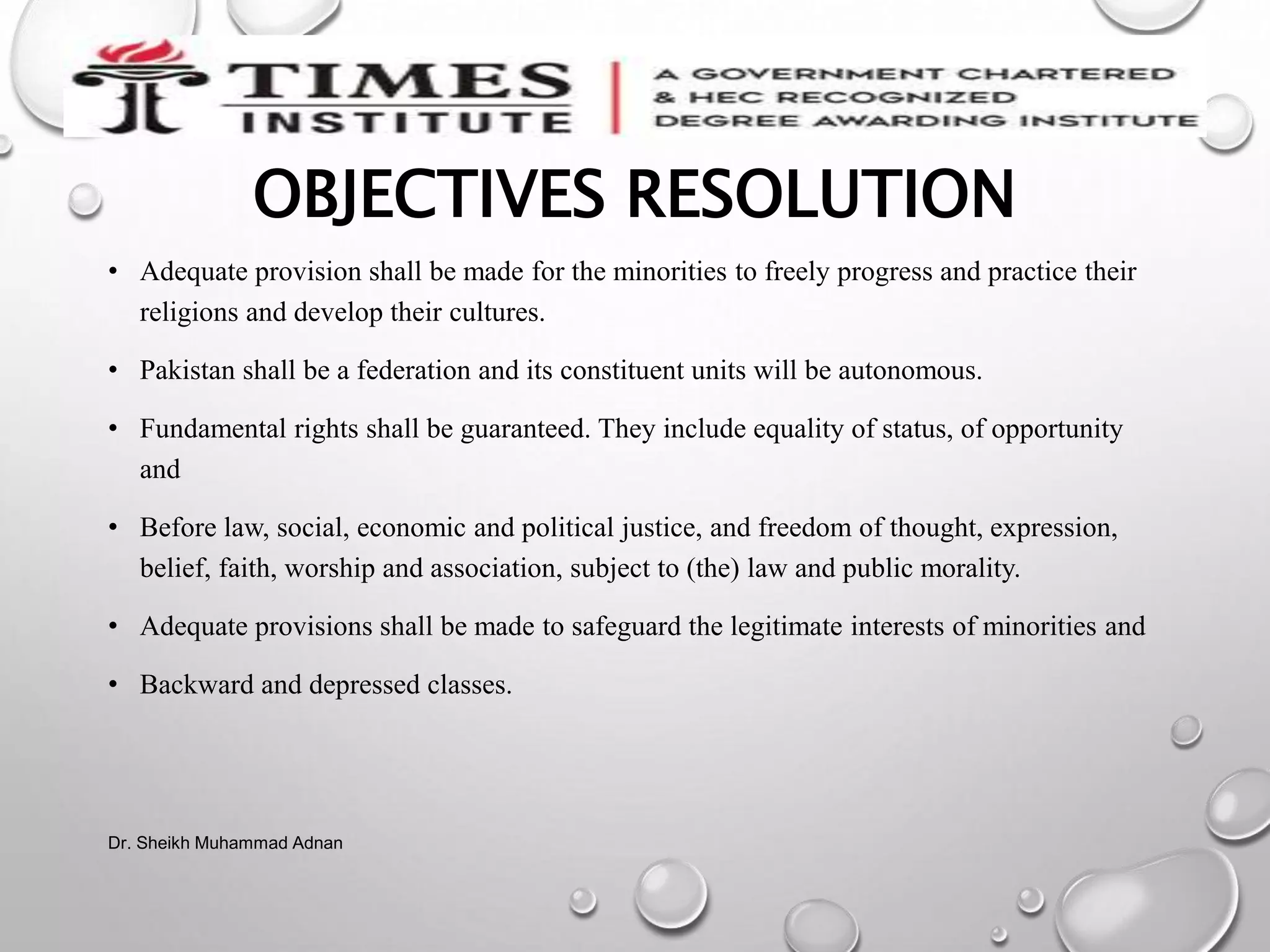 Overview of objective resolution under constitution of pakistan | PPT