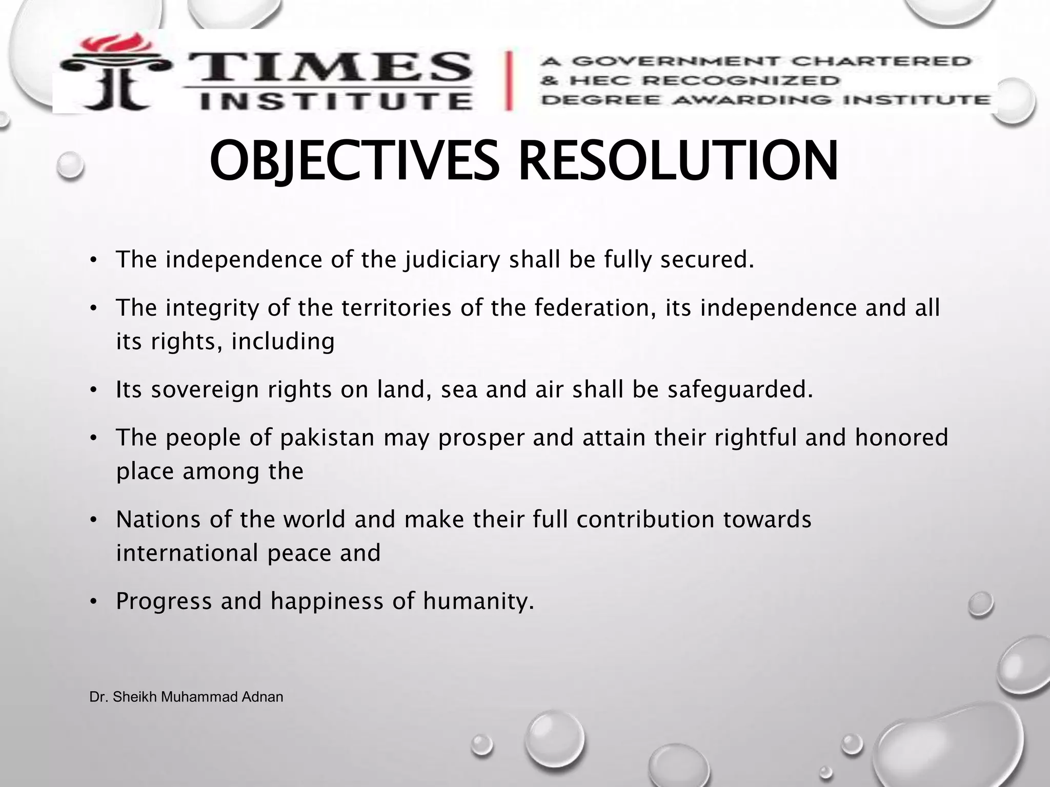 Overview of objective resolution under constitution of pakistan | PPT