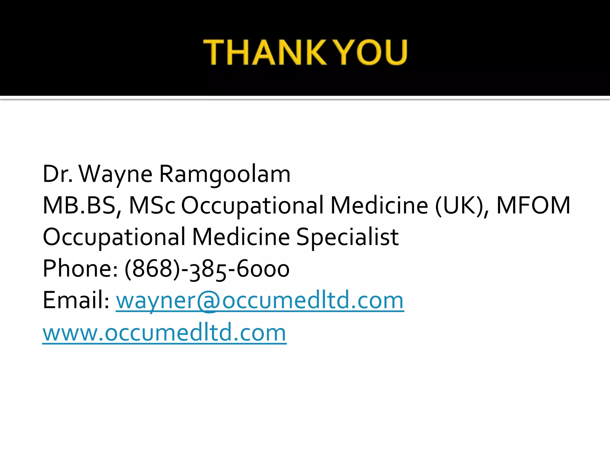 Overview of occupational disease dr wayne ramlogan | PPTX