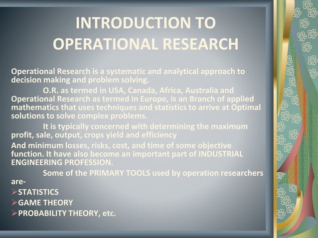 Overview of operations research | PPTX | Business Administration | Business