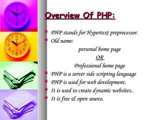 Overview of php | PPT | Programming Languages | Computing