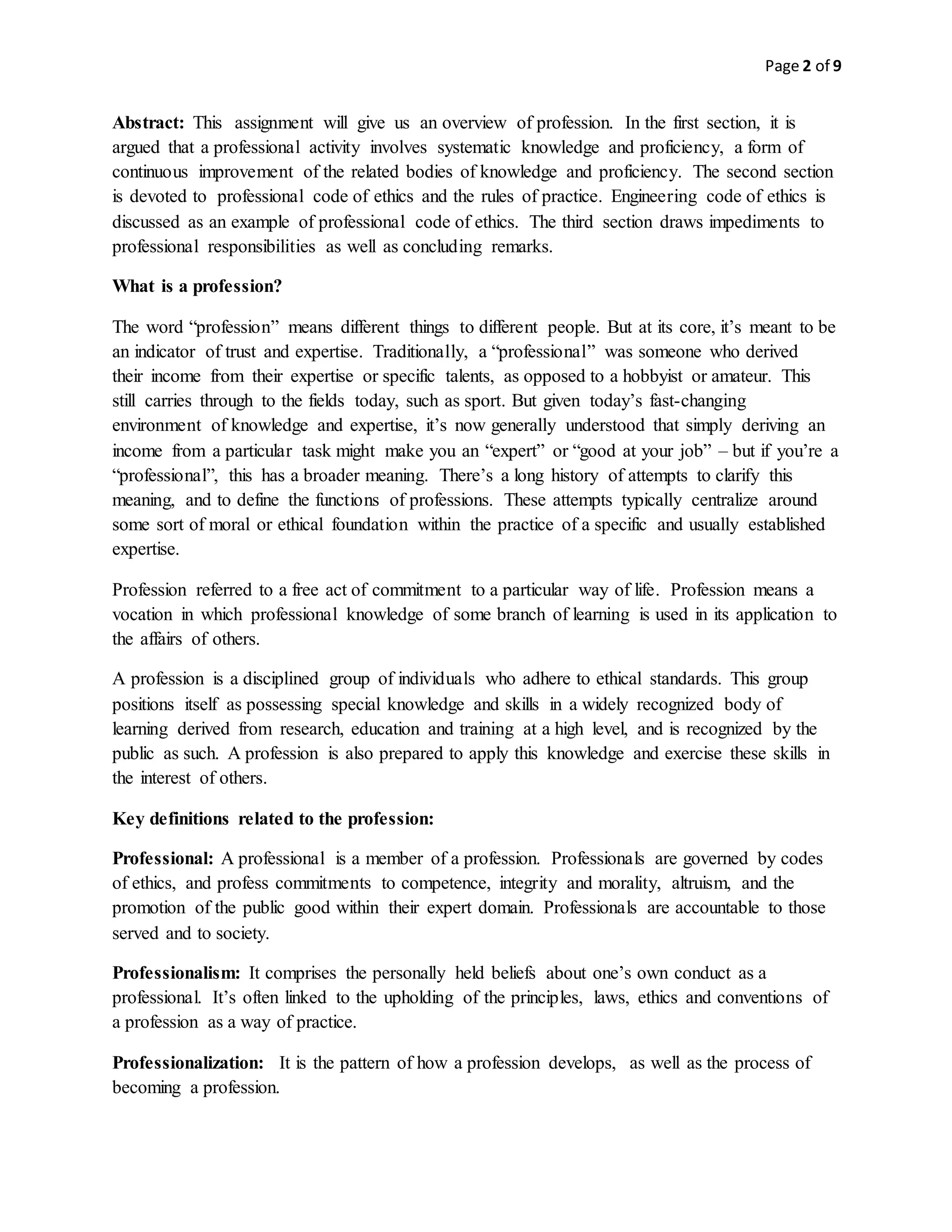 Overview of profession | DOCX