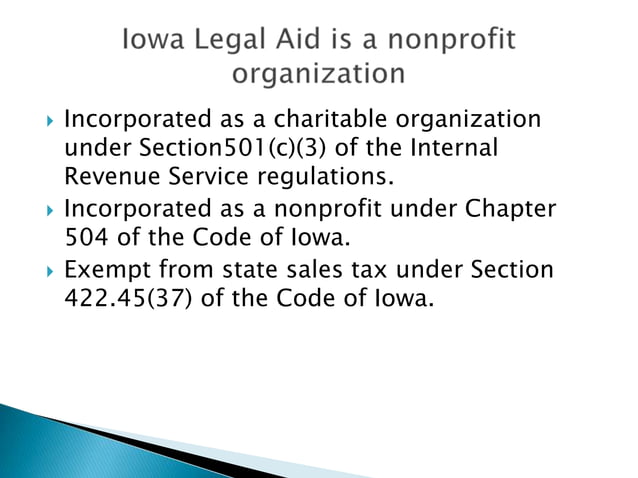 Overview of Iowa Legal Aid Program Structure | PPTX | Legal Services ...