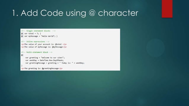 Overview of razor syntax | PPTX | Web Development | Internet