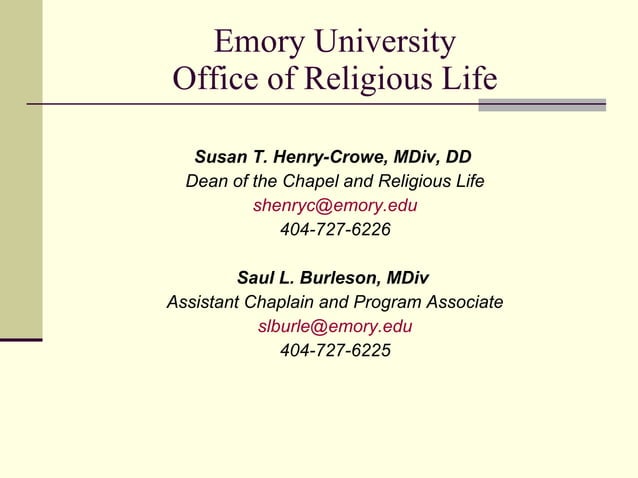 Overview of Religious Life at Emory | PPT