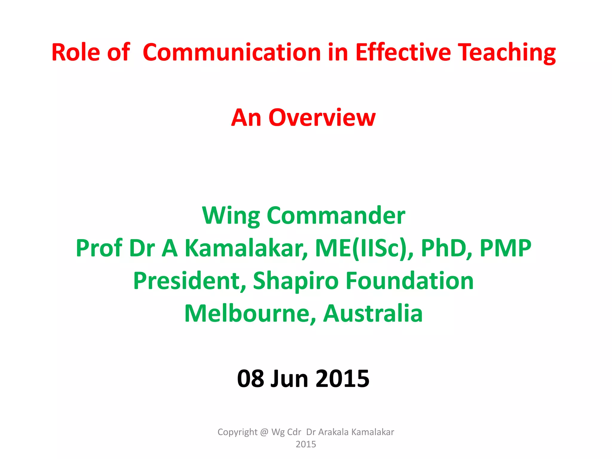 Overview of Role of Communication in Effective Teaching | PDF