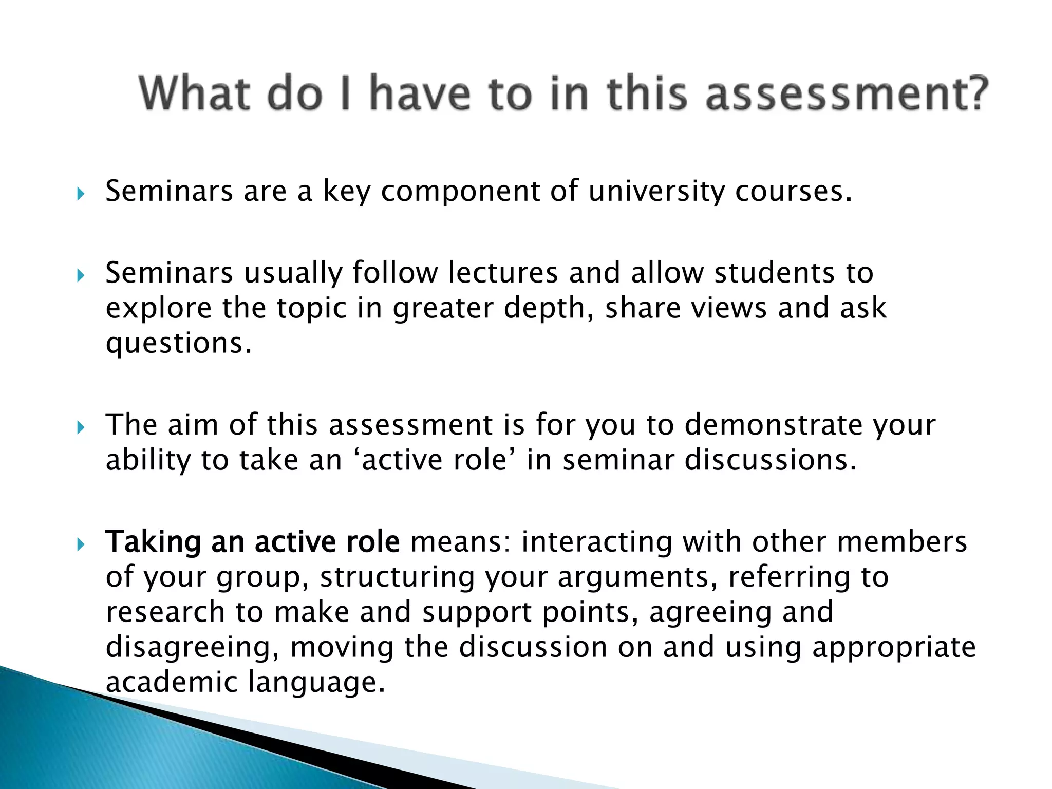 Overview of seminar assessment | PPTX