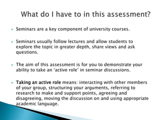 Overview of seminar assessment | PPTX
