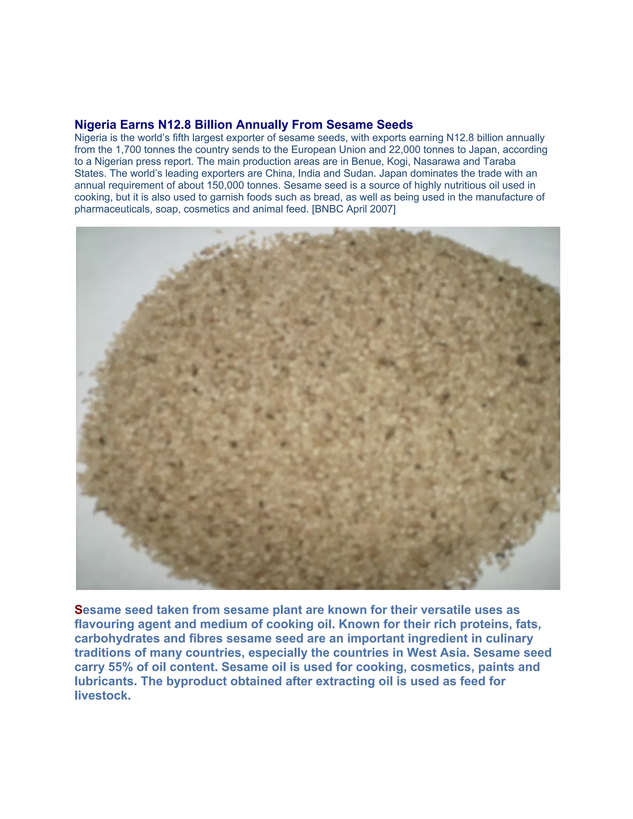 Overview of sesame business in nigeria | PDF