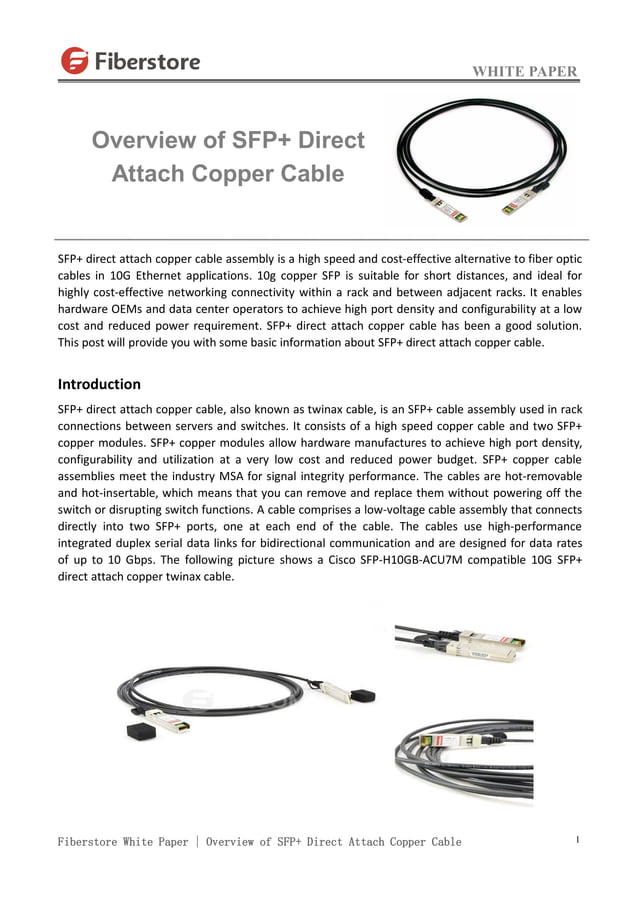 Overview of SFP+ Direct Attach Copper Cable | PDF