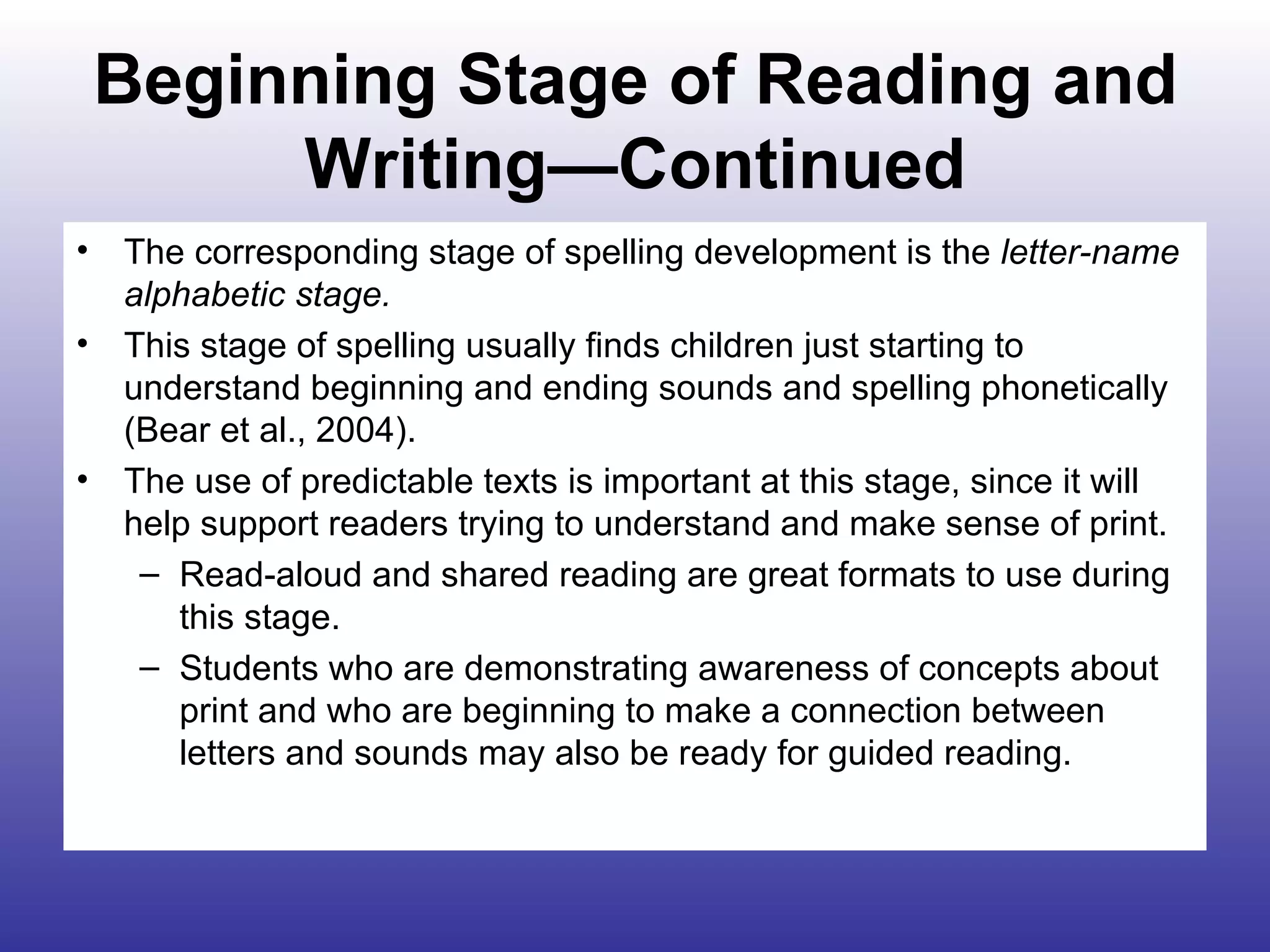 Overview of stages of reading and writing | PPT