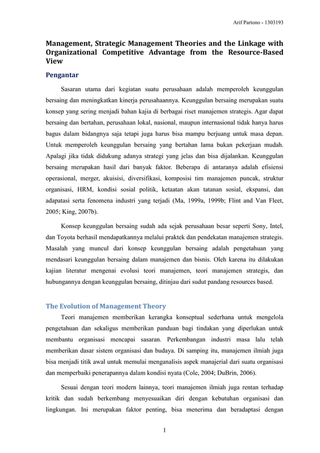 Overview of strategic management theory | PDF
