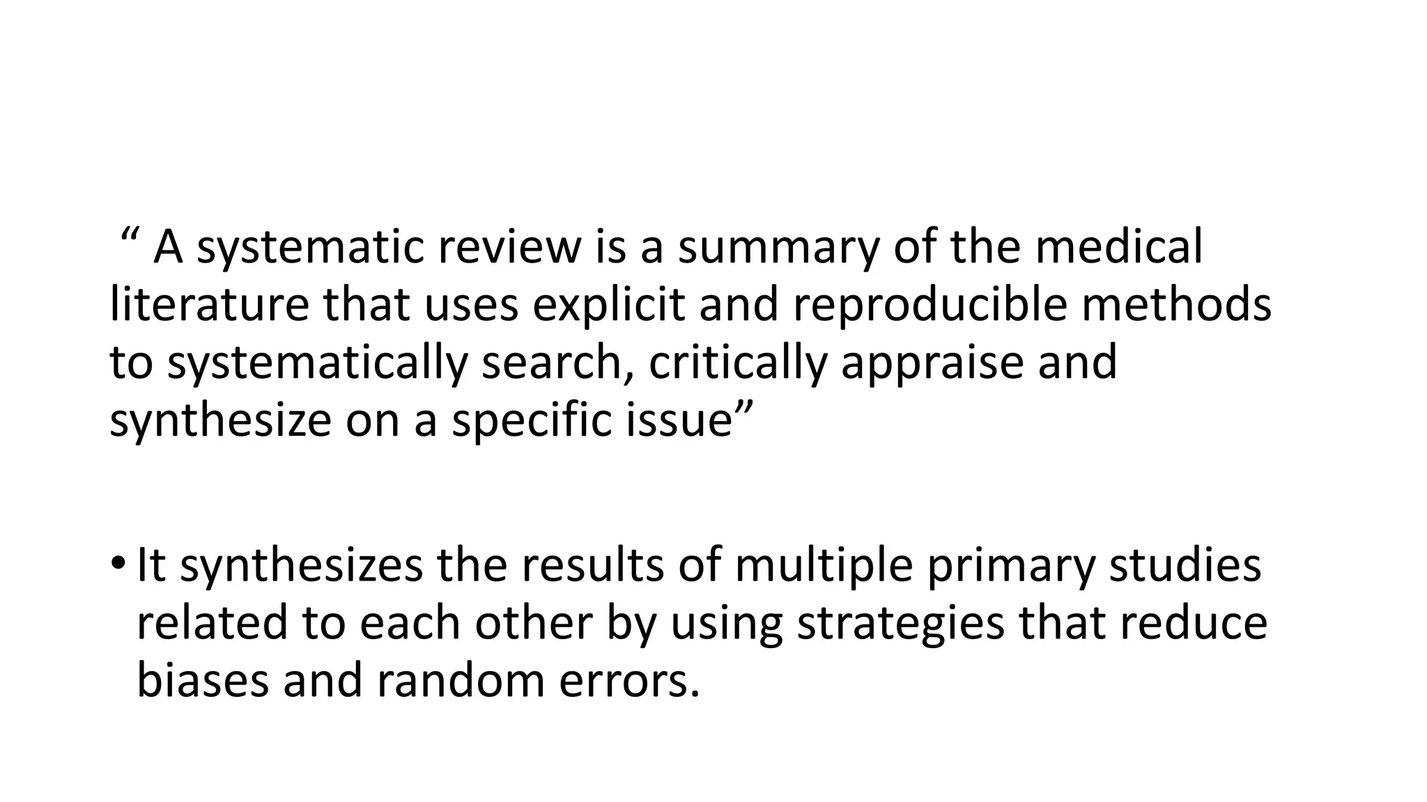 Overview of systematic review and meta analysis | PPTX