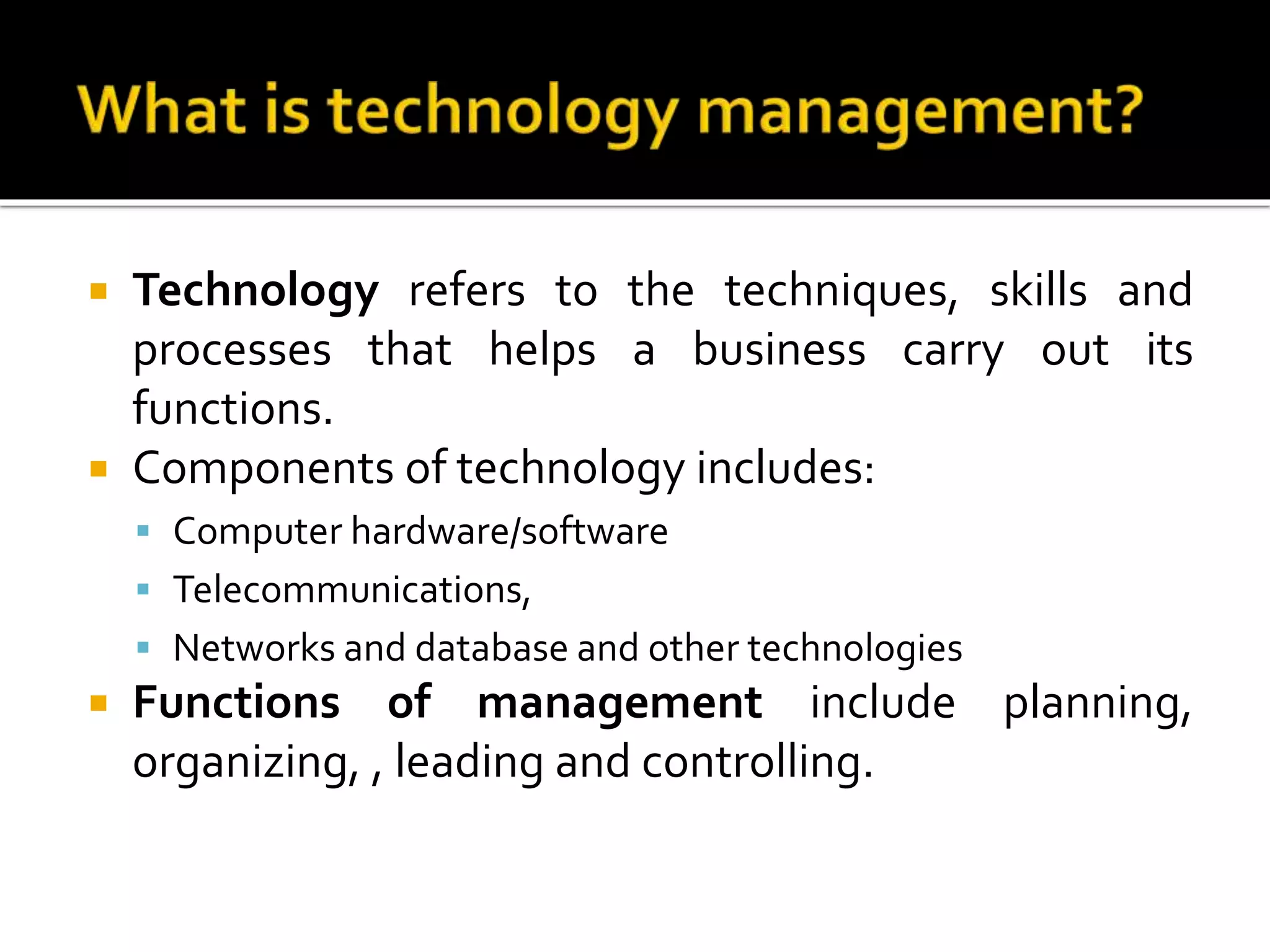 Overview of Technology Management | PPT