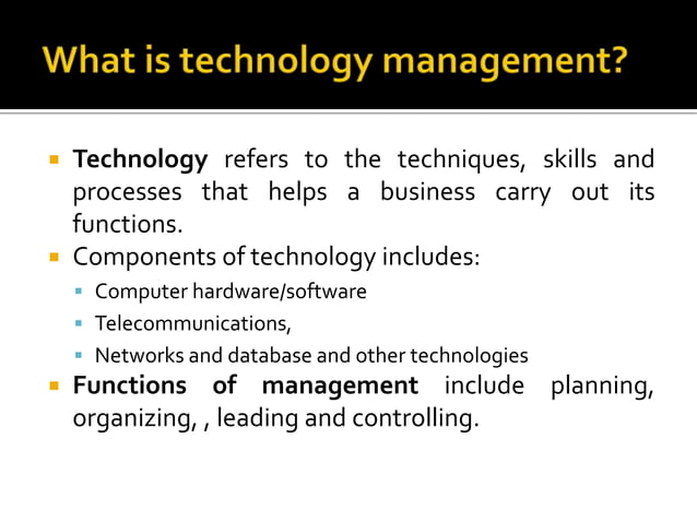 Overview of Technology Management | PPT | Business Administration ...