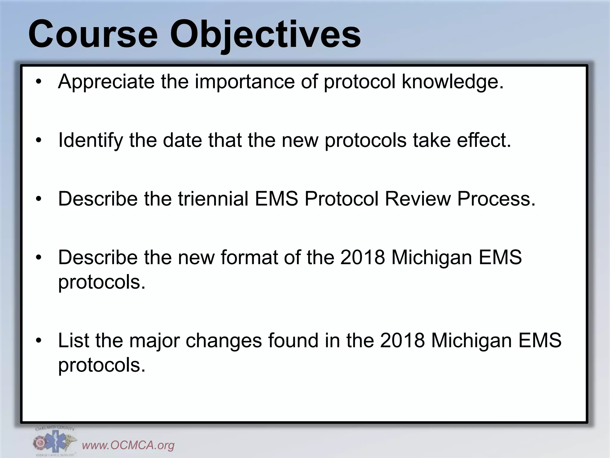 Overview of the 2018 michigan ems protocol rollout powerpoint - state ...