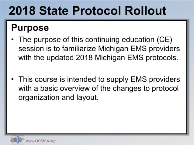 Overview of the 2018 michigan ems protocol rollout powerpoint - state ...