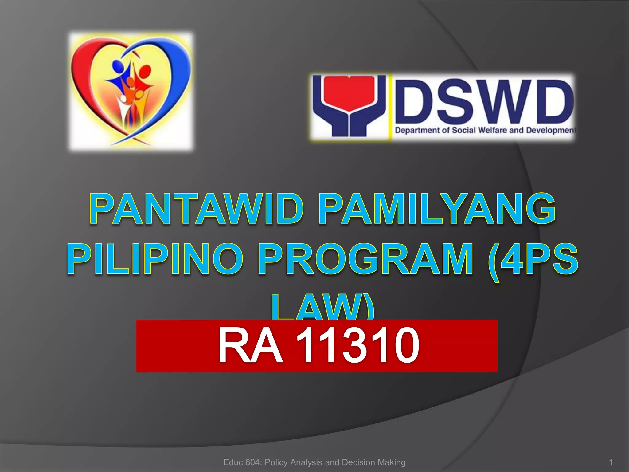 Pantawid Pamilyang Pilipino Program Law (RA 11310) | PPTX