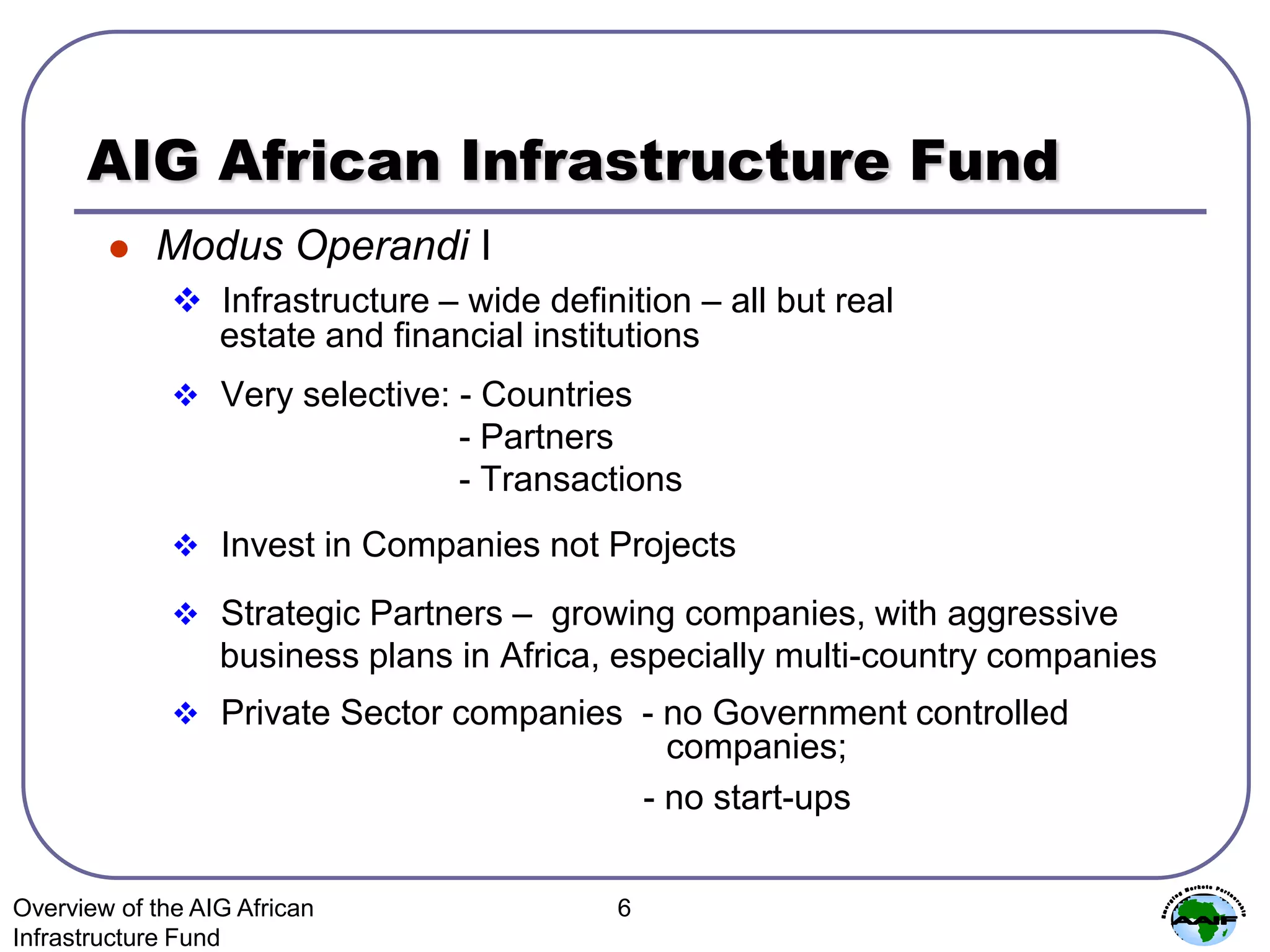 Overview Of The Aig African Infrastructure Fund | PPTX