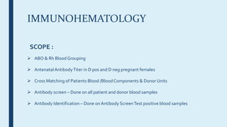 Overview of the Department of Blood Bank ,Transfusion Medicine ...