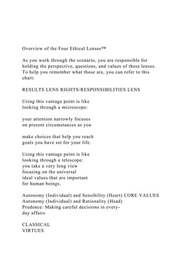 Overview of the Four Ethical Lenses™As you work through th.docx