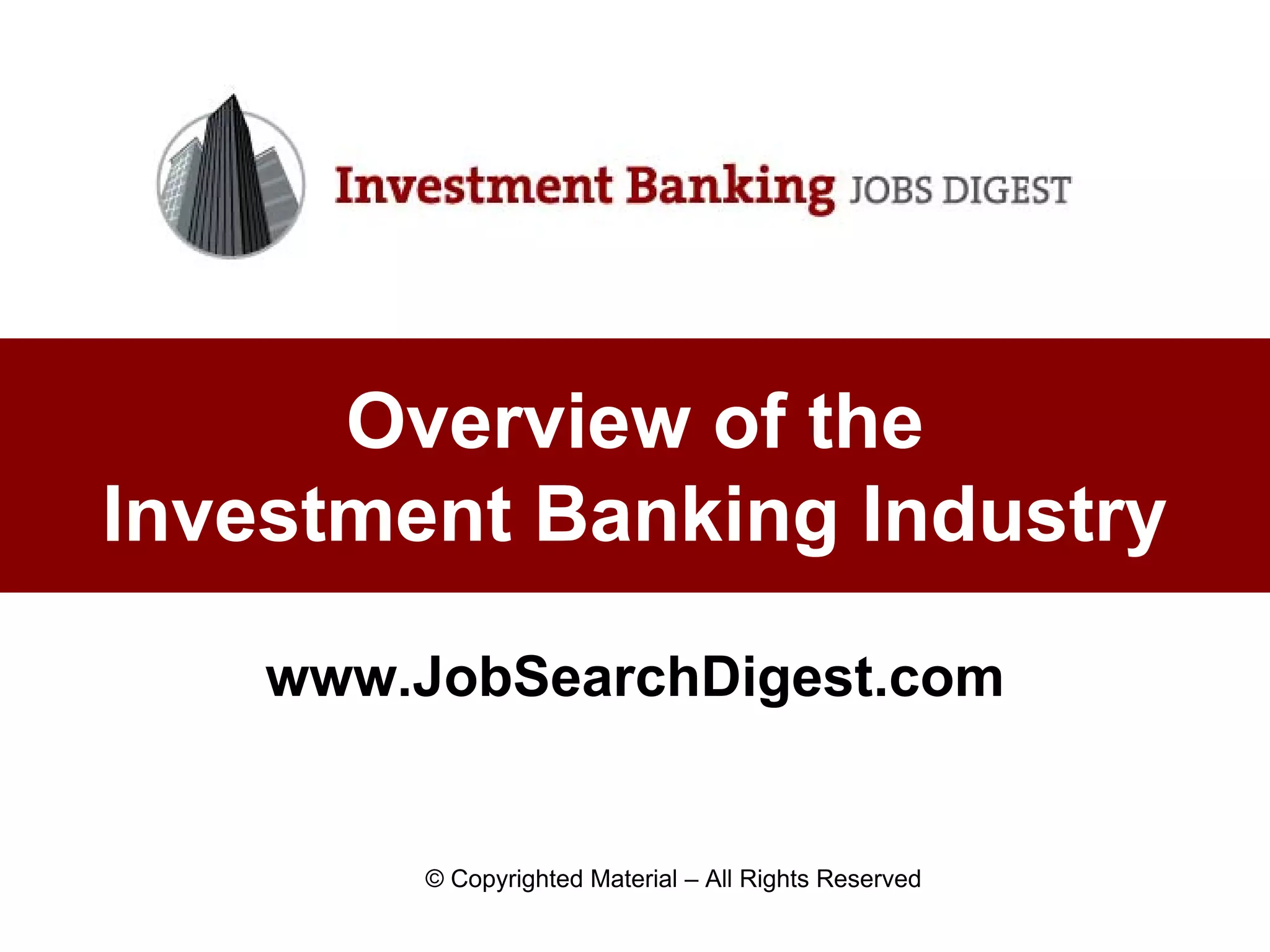 Overview of the Investment Banking Industry | PDF